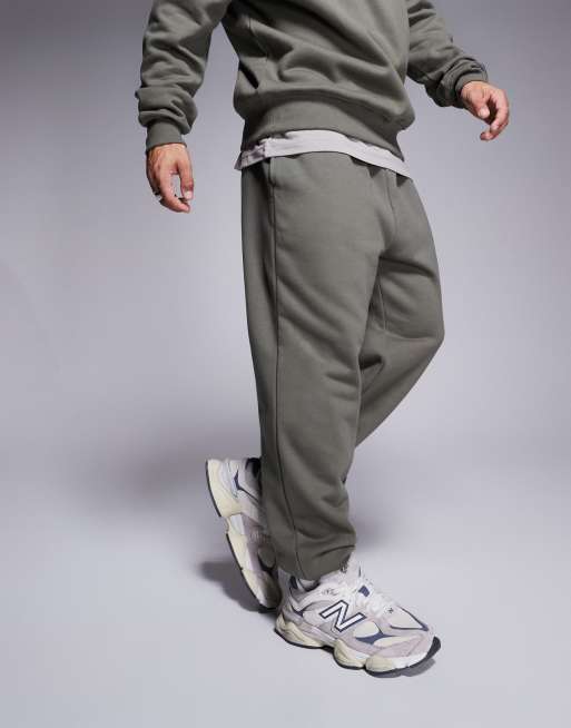 ASOS DESIGN premium heavyweight tapered trackies 400gsm in khaki | ASOS