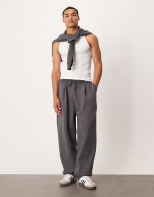 ASOS DESIGN premium heavyweight wide leg trackies in 400gsm in charcoal | ASOS