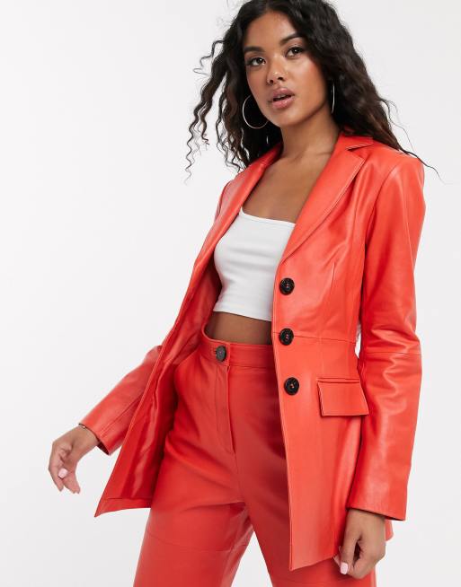 ASOS DESIGN premium leather suit in red | ASOS