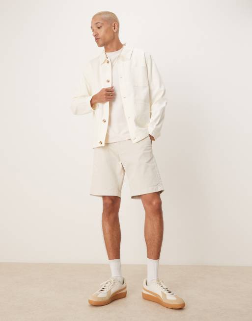 ASOS DESIGN Premium linen blend worker jacket in white | ASOS