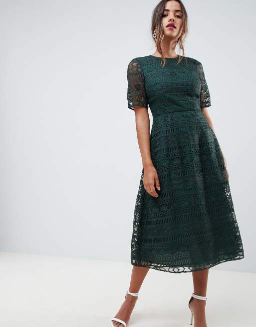 Asos Design Premium Robe Mi Longue En Dentelle Asos