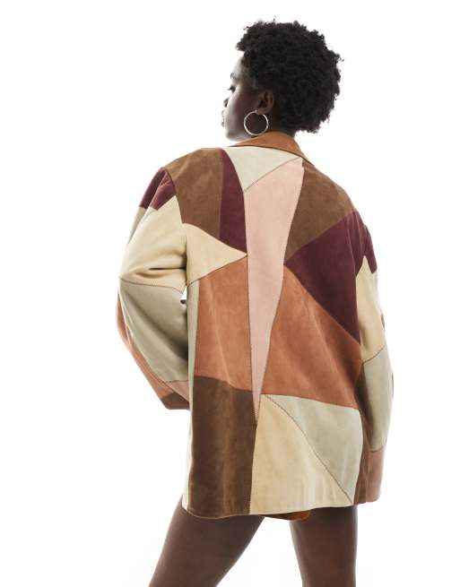 ASOS DESIGN premium suede patchwork jacket in brown | ASOS