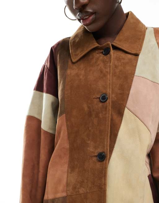 ASOS DESIGN premium suede patchwork jacket in brown | ASOS