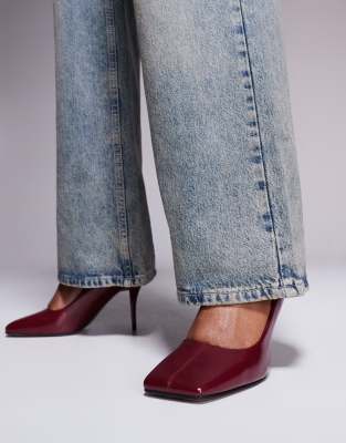 ASOS DESIGN Presley square toe court shoe in burgundy | ASOS