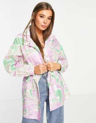 ASOS DESIGN printed rain jacket in pink and green | ASOS