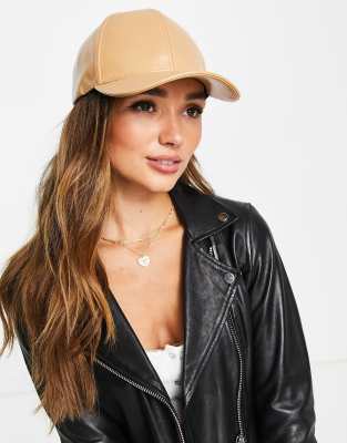 ASOS DESIGN pu baseball cap in tan | ASOS