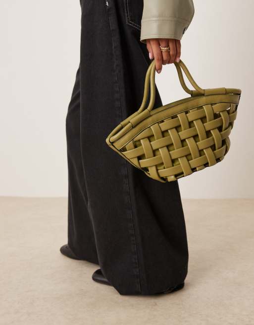 ASOS DESIGN puff weave tote bag in green | ASOS