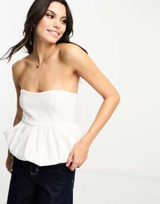 ASOS DESIGN puffball bandeau top in white | ASOS