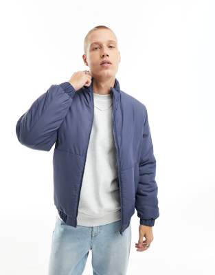 ASOS DESIGN puffer bomber jacket in blue | ASOS