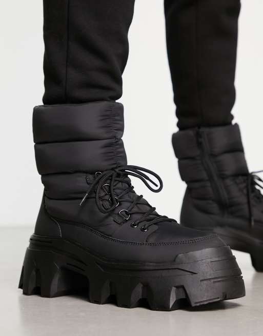 ASOS DESIGN puffer boots with chunky sole in black nylon | ASOS