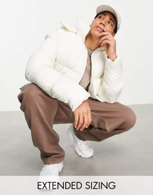ASOS DESIGN puffer jacket with detachable hood in ecru | ASOS