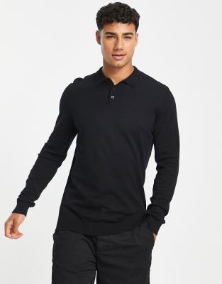ASOS DESIGN - Pull avec col polo en maille de coton - Noir | ASOS