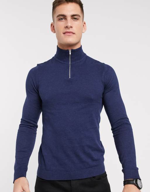 Asos Design Pull Col Roulé Avec Fermeture éclair Bleu Marine Asos