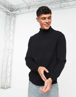 ASOS DESIGN - Pull col roulé en coton d'épaisseur moyenne - Noir | ASOS