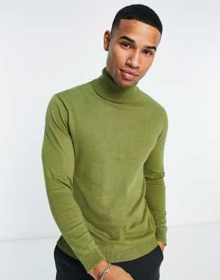 ASOS DESIGN - Pull col roulé en maille de coton - Kaki | ASOS