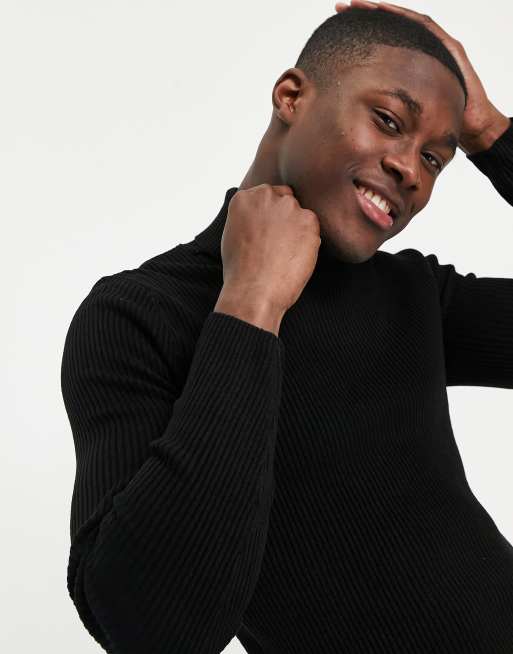 ASOS DESIGN - Pull col roulé moulant côtelé - Noir | ASOS