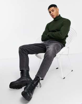 ASOS DESIGN - Pull col roulé moulant en maille côtelée - Kaki | ASOS