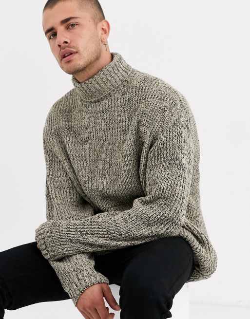 Asos Design Pull Col Roulé Oversize Style Marin En Maille Côtelée