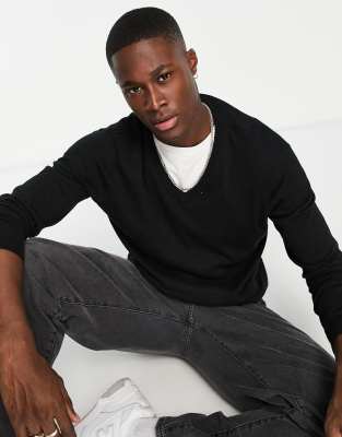 ASOS DESIGN - Pull col V en maille de coton - Noir | ASOS