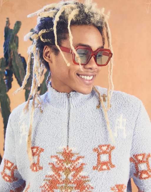 Asos Design Pull En Maille Et Imitation Peau De Mouton à Col Zippé Et