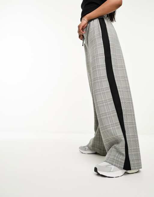 Asos Design Pull On Pants With Contrast Panel In Gray Check Asos