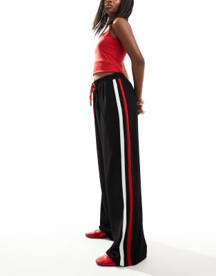 ASOS DESIGN pull on pants with double contrast panel detail in black | ASOS