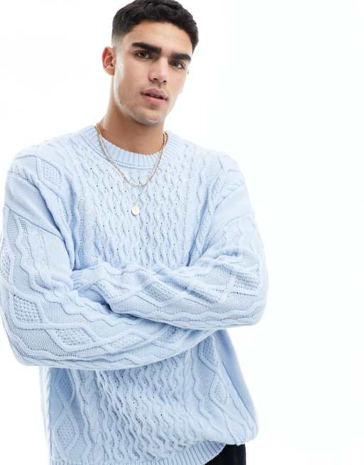 Asos Design Pull Oversize Ample En Maille Torsadée Bleu Asos