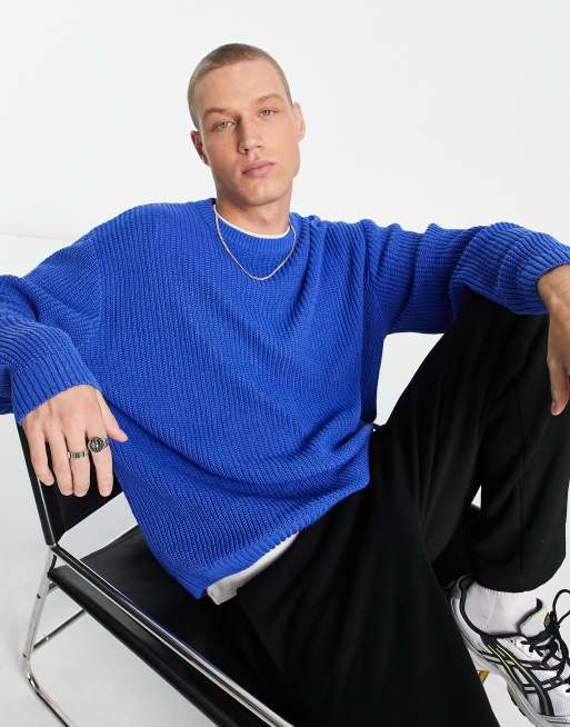 Asos Design Pull Oversize En Maille Côtelée Style Pêcheur Bleu De