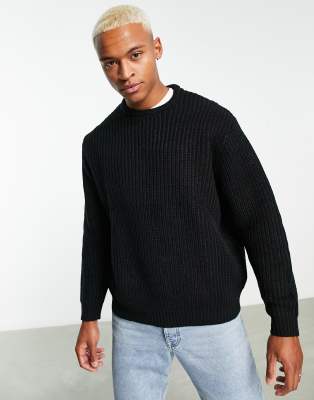 ASOS DESIGN - Pull oversize en maille côtelée style pêcheur - Noir | ASOS