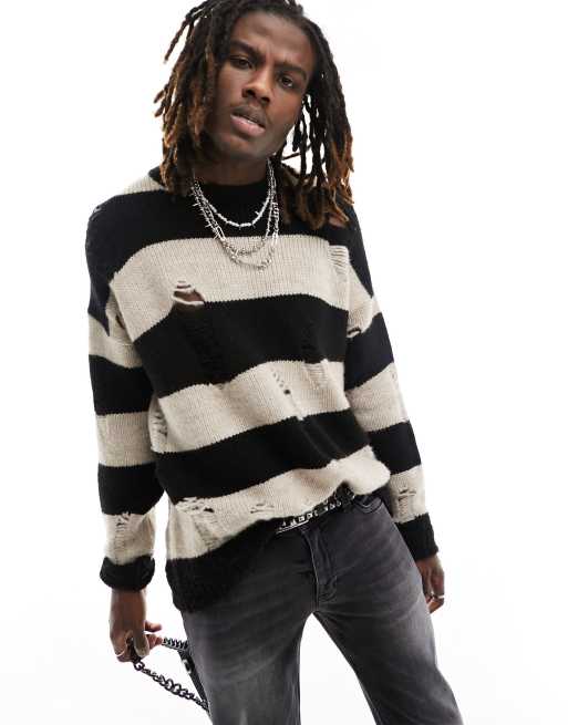 Asos Design Pull Oversize En Maille Effet Usé à Rayures Noir Et