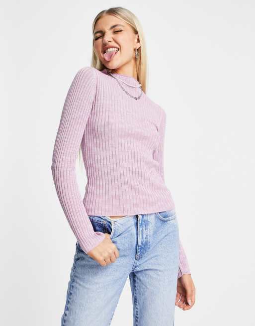 Asos Design Pull Teint Par Sections à Col Montant Lilas Asos