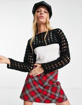 ASOS DESIGN - Pull ultra court en maille ajourée - Noir | ASOS