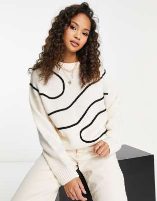 ASOS DESIGN – Pullover in Cremeweiß mit abstraktem Applikationsmuster ...