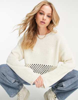 ASOS DESIGN – Pullover in Cremeweiß mit weitmaschigem Saum | ASOS