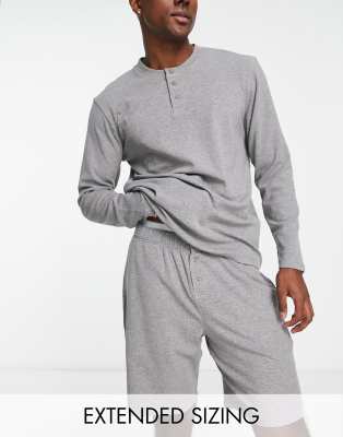 ASOS DESIGN pyjama set with long sleeve top and shorts in grey | ASOS