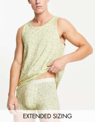 ASOS DESIGN pyjama set with singlet and trunks in beige tonal print | ASOS