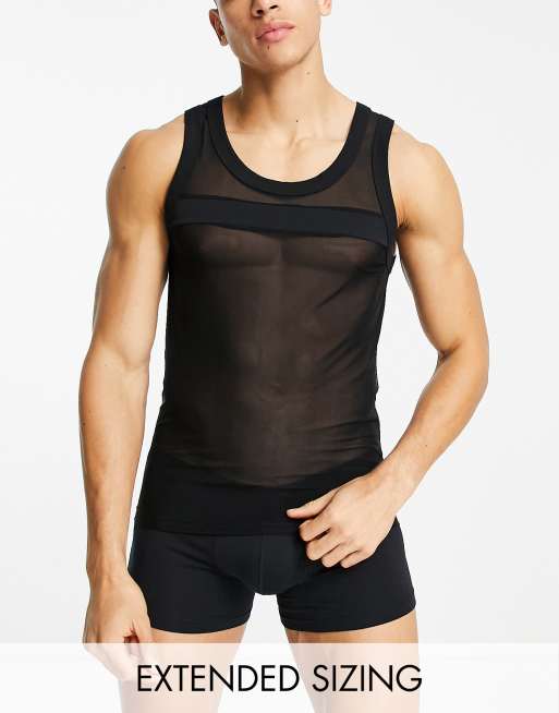 Asos Design Pyjama Set With Singlet And Trunks In Black Mesh Asos