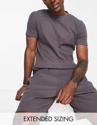 ASOS DESIGN pyjama set with t-shirt and shorts in grey with rose ...