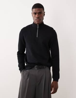 ASOS DESIGN quarter zip sweatshirt in black | ASOS