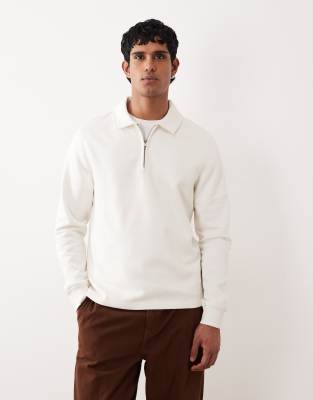ASOS DESIGN quarter zip sweatshirt in cream | ASOS