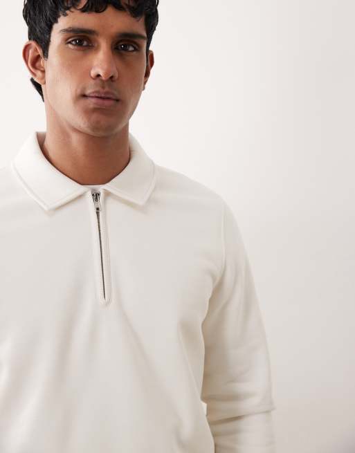 ASOS DESIGN quarter zip sweatshirt in cream | ASOS
