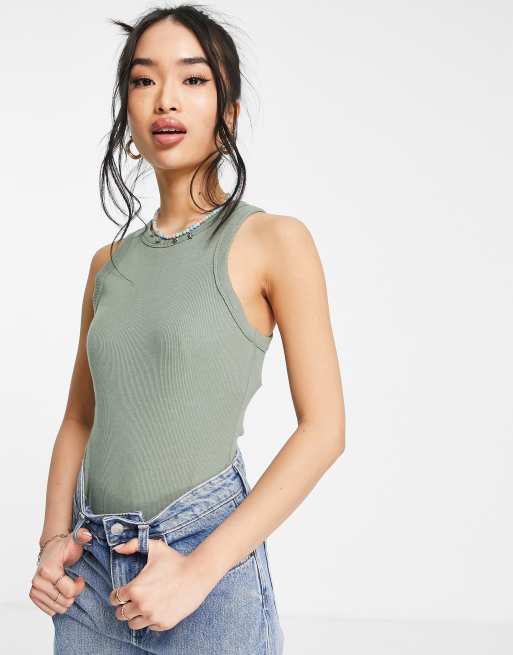 ASOS DESIGN racer neck bodysuit in sage | ASOS