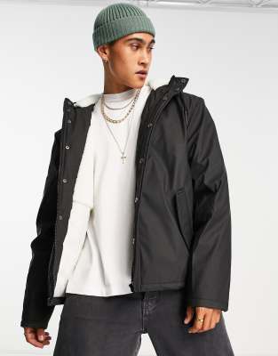 ASOS DESIGN rain resistant parka jacket with teddy lining in black | ASOS