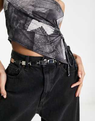 ASOS DESIGN rectangle chain link belt in silver | ASOS