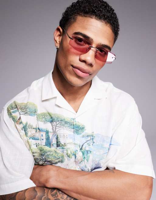 ASOS DESIGN rectangle rimless sunglasses with purple smoke lens and ...