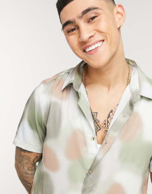 ASOS DESIGN regular block standard collar satin abstract geo print ...