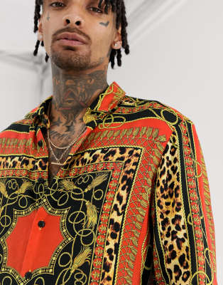 ASOS DESIGN regular fit shirt in baroque & leopard print | ASOS