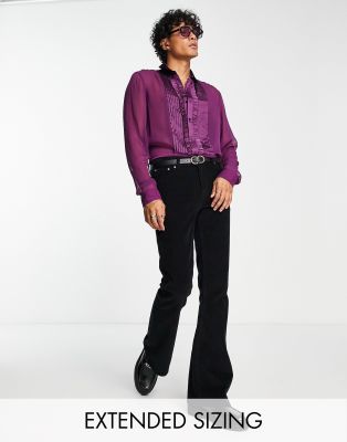 ASOS DESIGN regular sheer shirt with 70s ruffle front in purple | ASOS