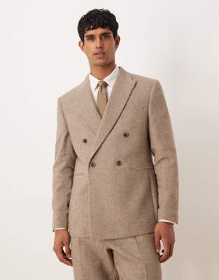 ASOS DESIGN regular suit jacket in neutral herringbone | ASOS