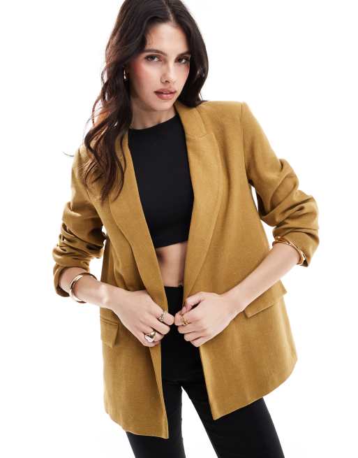 ASOS DESIGN relaxed blazer with linen look in olive | ASOS